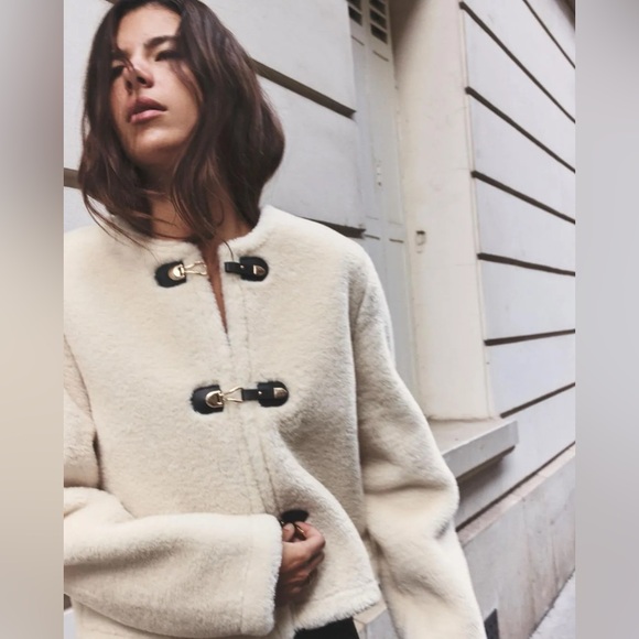 Zara | Jackets & Coats | Zara Beige Ecru Faux Fur Double Faced Sherling ...